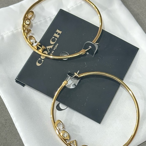 Coach | Jewelry | Coach Gold Logo Hoop Earrings | Poshmark